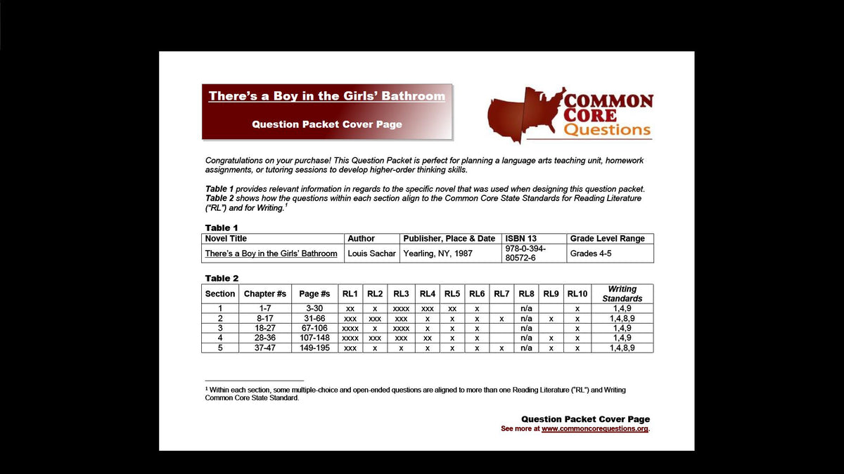 There’s a Boy in the Girls’ Bathroom CCQ Workbook (Reading Level Q - 4 ...